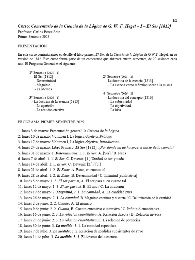 Curso Logica I 2025-1 Programa y Modalidad | PDF