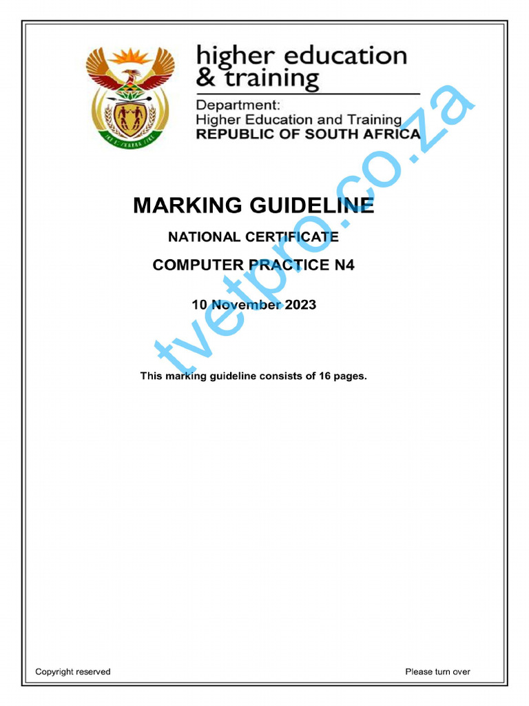 2023 n210 Computer Practice n4 Memo Nov | PDF