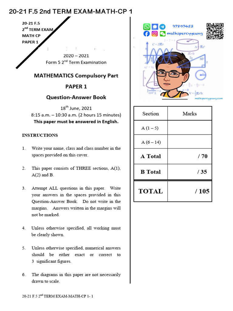 2020 2021 f.5 2nd Term Exam Math CP 1 | PDF | Circle | Sphere