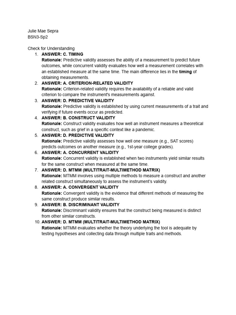 Sas #7: Pragmatic Measures of Validity and Construct Validity | PDF