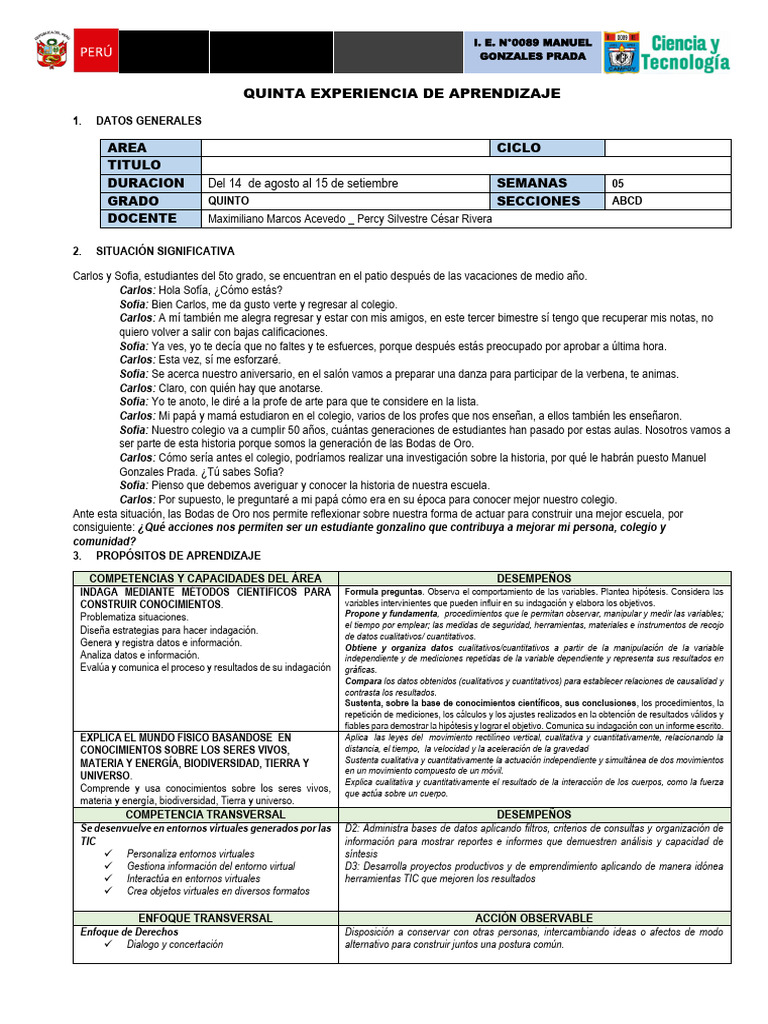 Quinta Experiencia de Aprendizaje - Cyt - Quinto - 2023 | PDF | Investigación cuantitativa | Fuerza