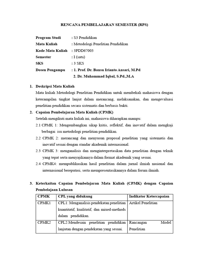 Rps Metode Penelitian | PDF