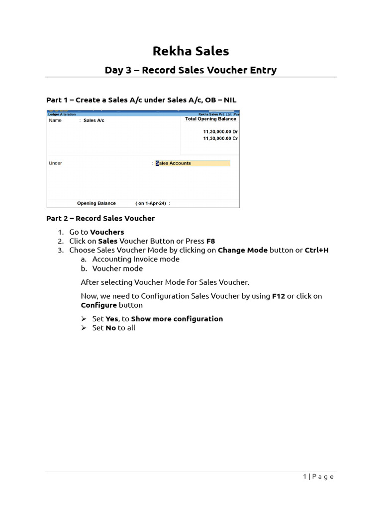 Steps To Record Sales Voucher Entry in Rekha Sales | PDF