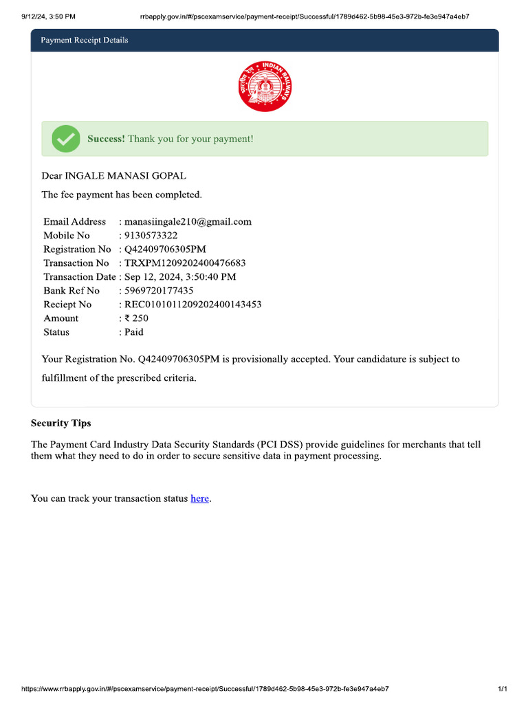 Recipt Railway Form | PDF