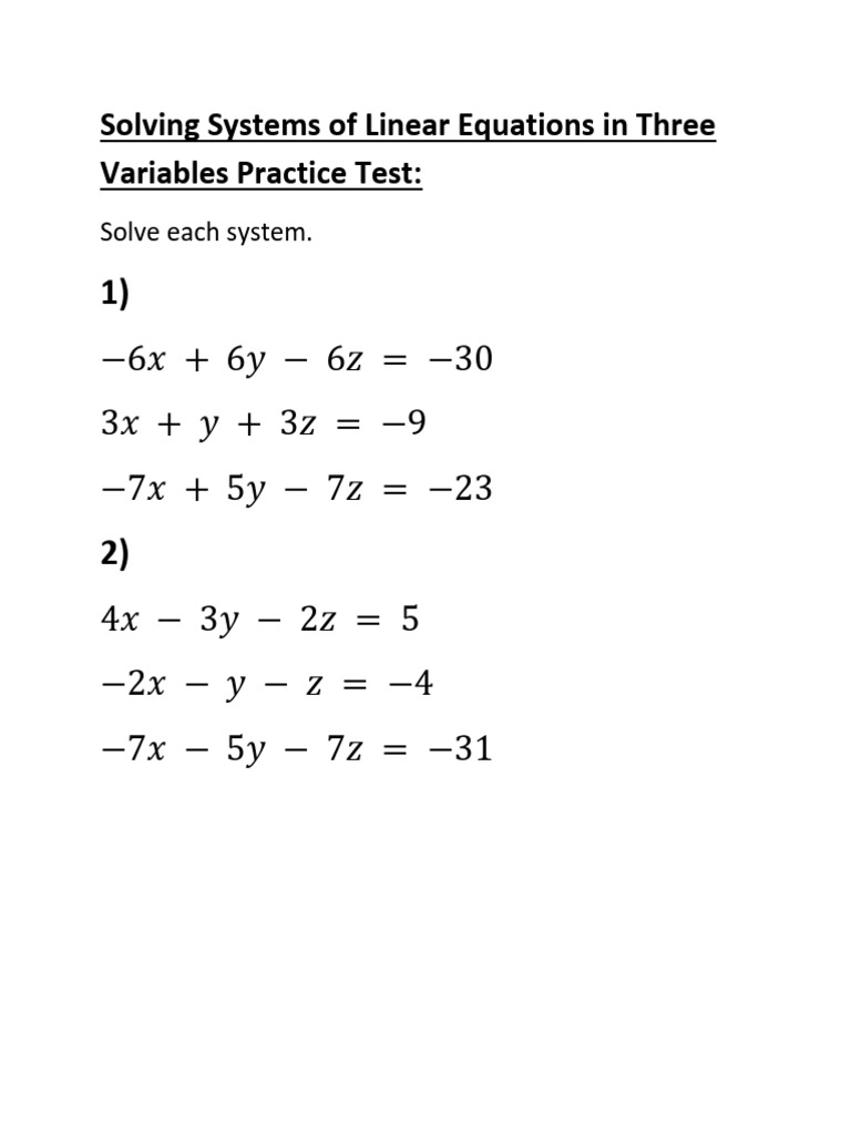 Systems of Equations Practice Test | PDF