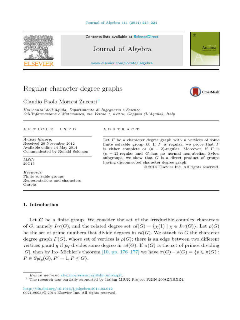 Regular-character-degree-graphs_2014_Journal-of-Algebra | PDF | Vertex (Graph Theory) | Group ...
