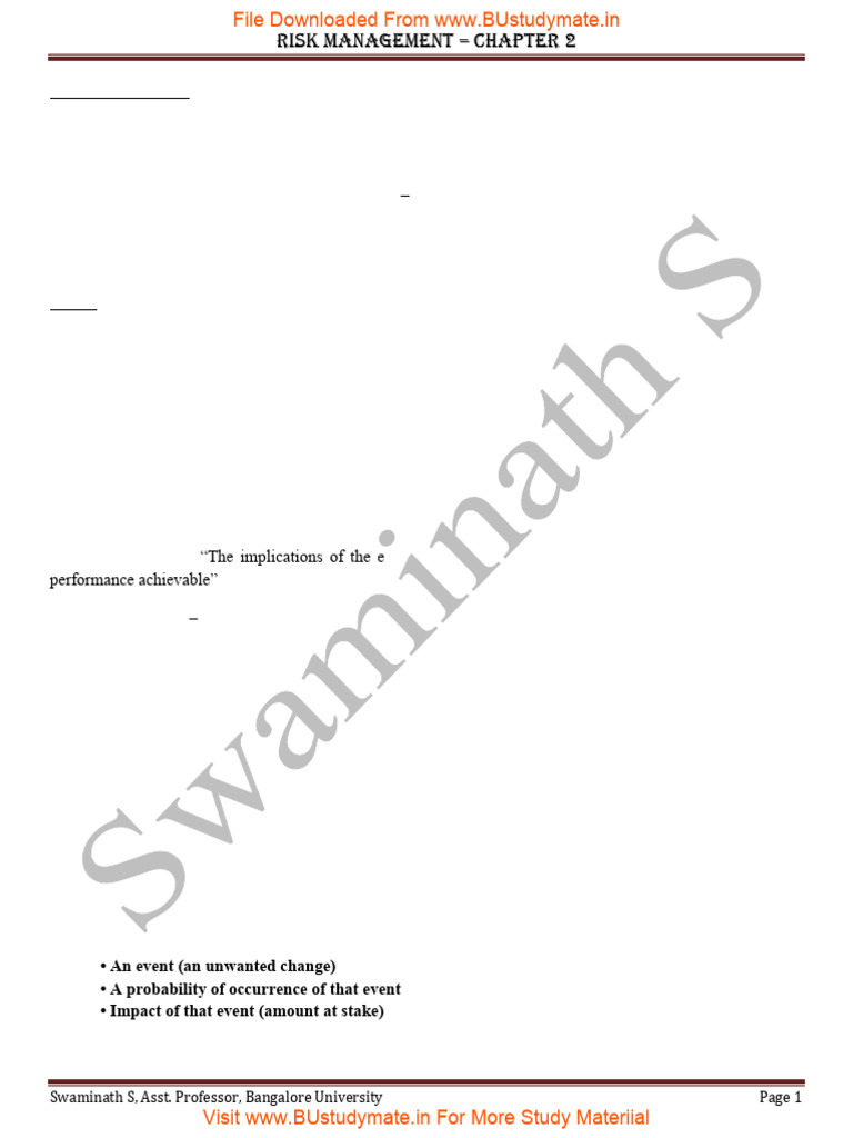 Risk Management - Unit 2-1 | PDF | Financial Risk | Risk