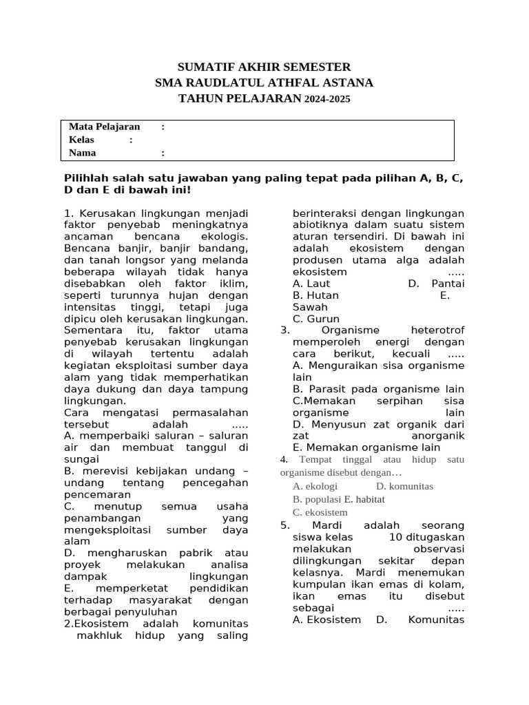 Soal PTS Biologi Kelas 10 | PDF