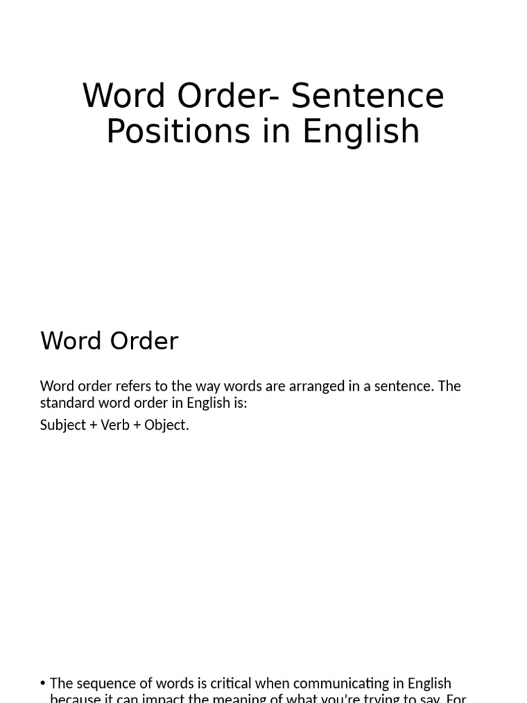 Word Order - Sentence Positions in English | PDF