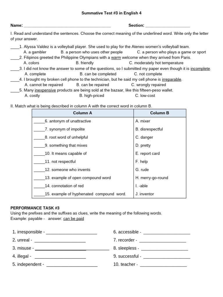 Summative Test 3 Quarter 1 Grade 4 | PDF | Linguistics
