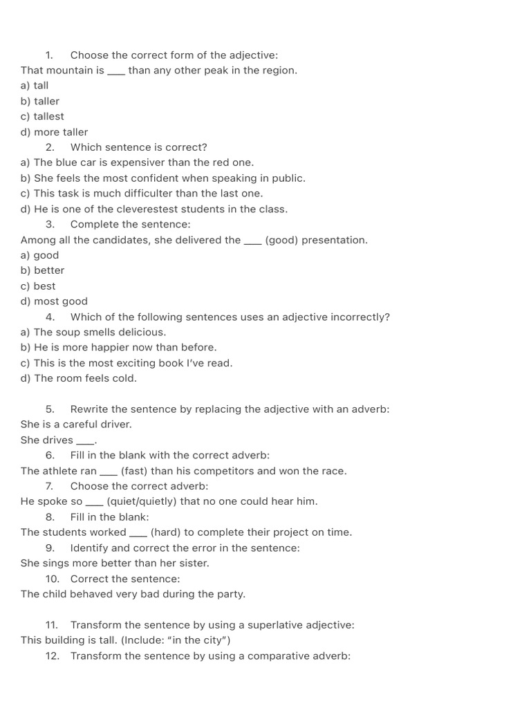 Adjective and Adverb Usage Quiz | PDF