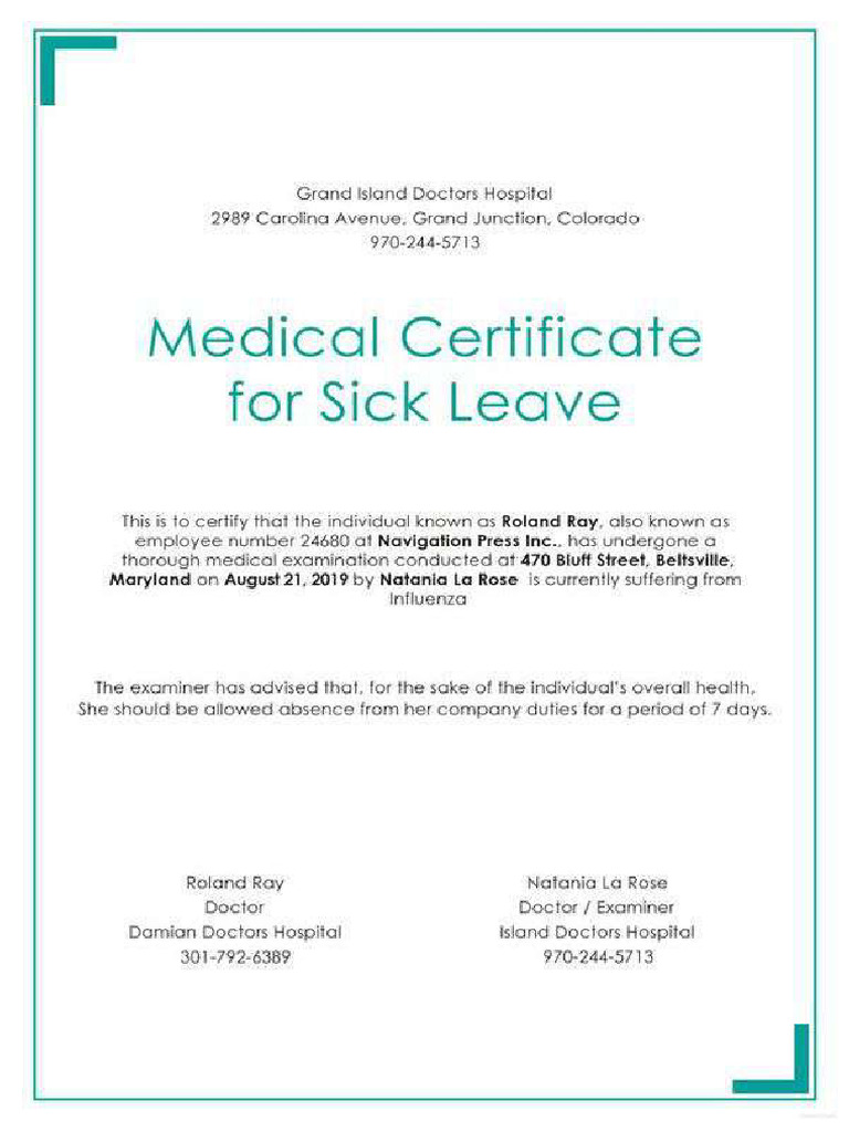 medical certificate sick leave | PDF