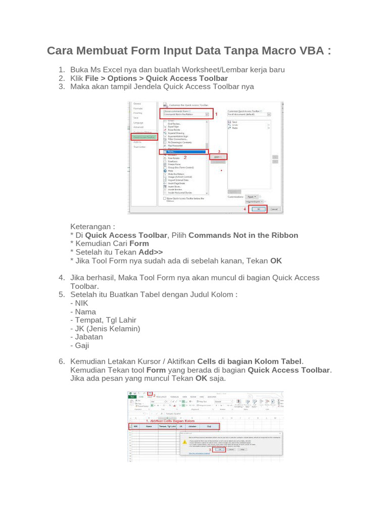 Cara Membuat Form Input Data Tanpa Macro VBA | PDF