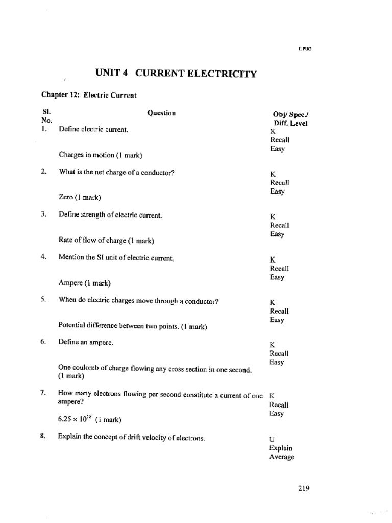 12.electric Current (Physics - Chapter Wise Question Bank) | PDF ...