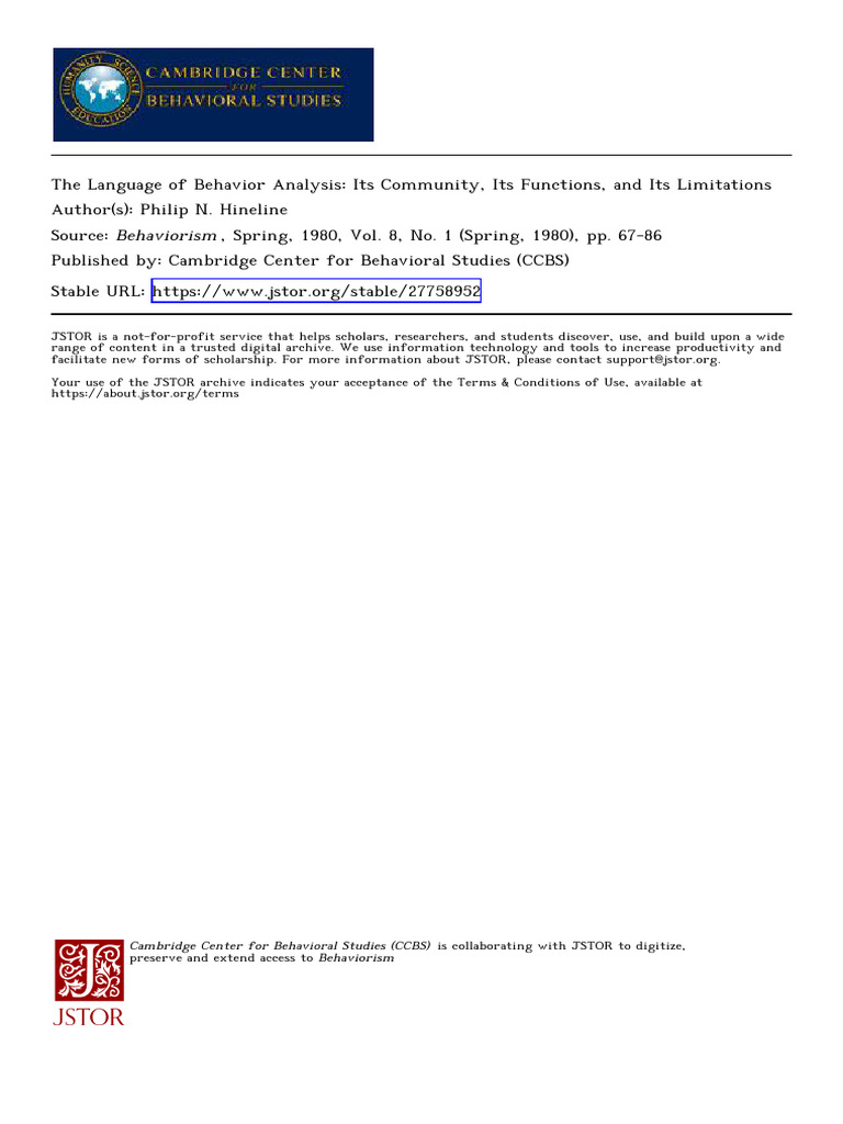 Hineline-LanguageBehaviorAnalysis-1980 | PDF | Behaviorism | Semantics