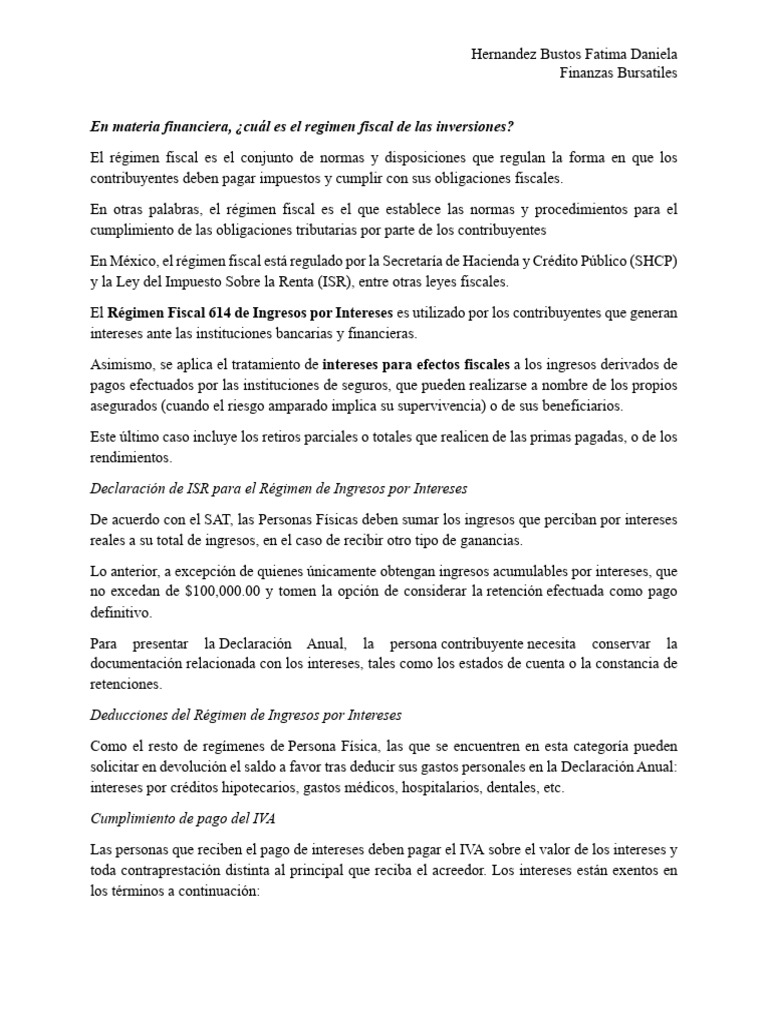 Regimen Fiscal de Las Inversiones | PDF | Impuesto sobre la renta | Interés