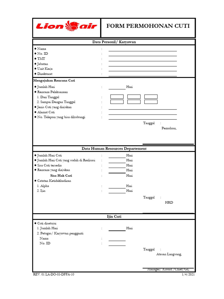 Form Permohonan Cuti | PDF