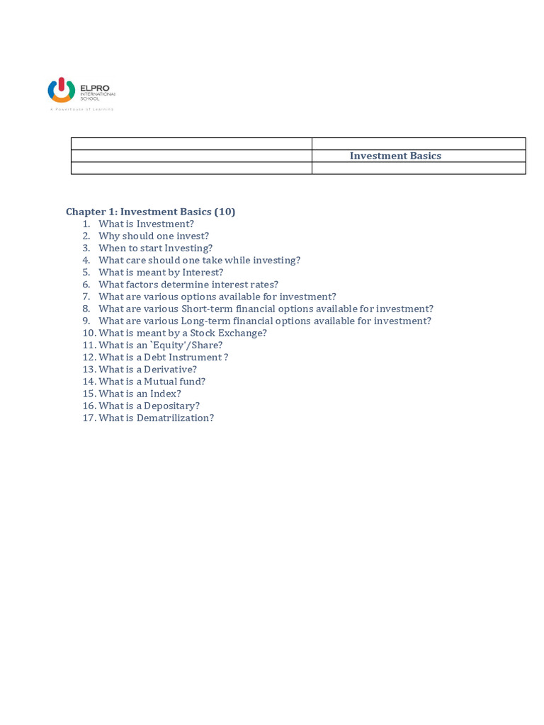 chapter 1 INVESTMENT BASICS WORKSHEET | PDF