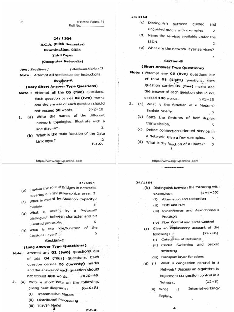 Bca 5 Sem Computer Networks 1164 2024 | PDF