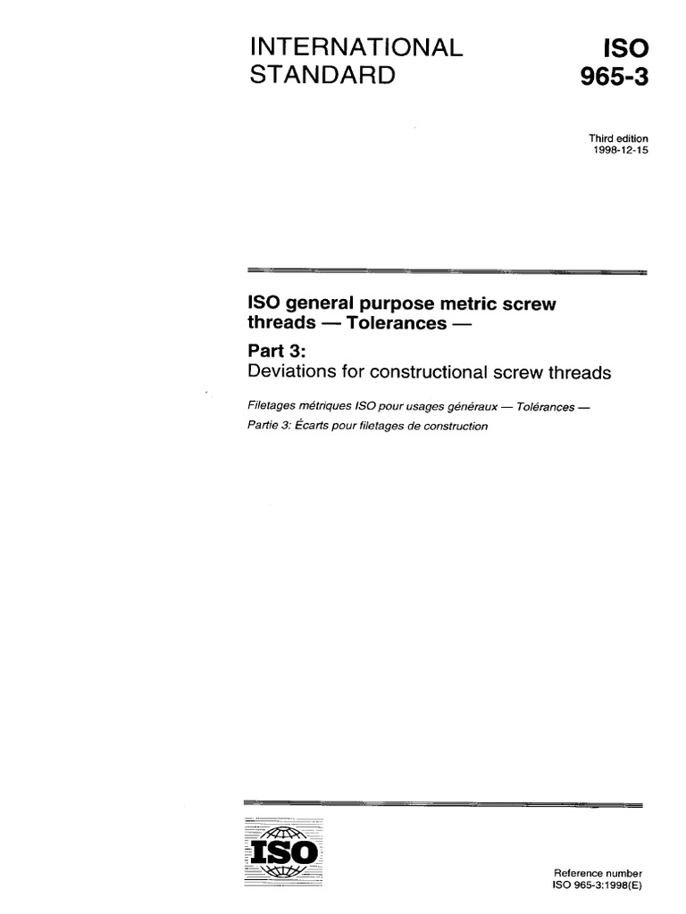 ISO 965-03 - 1998 ISO General Purpose Metric Screw Threads Tolerances ...