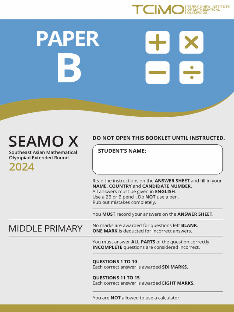 SEAMO 2024 Paper B Questions | PDF | Area | Elementary Geometry