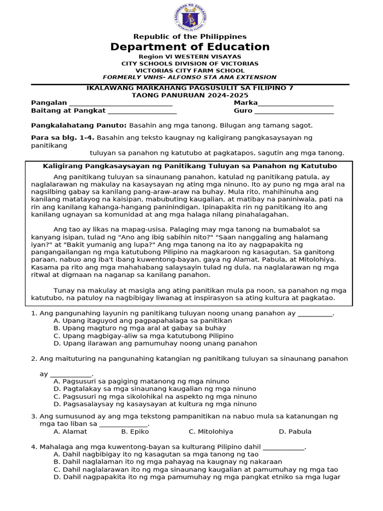 Markahang Pagsusulit Fil7 q2 | PDF