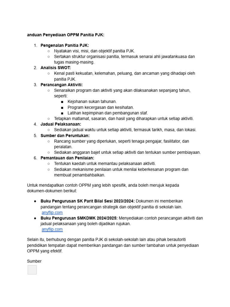 anduan Penyediaan OPPM Panitia PJK_ | PDF