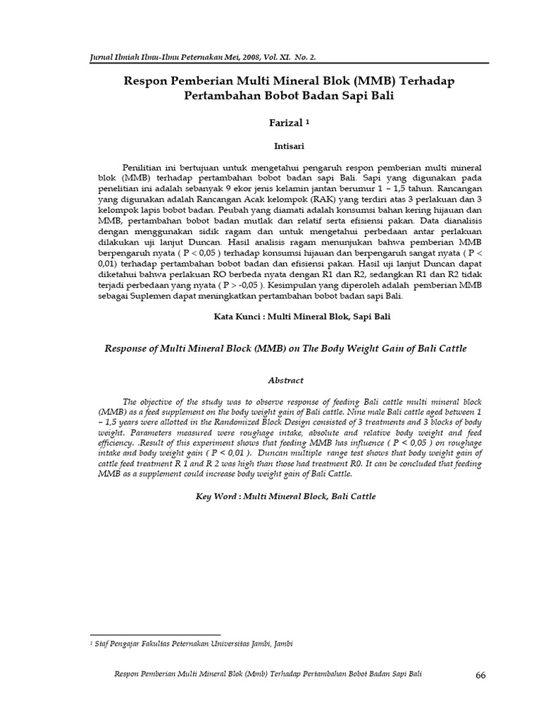 ID Respon Pemberian Multi Mineral Blok MMB | PDF