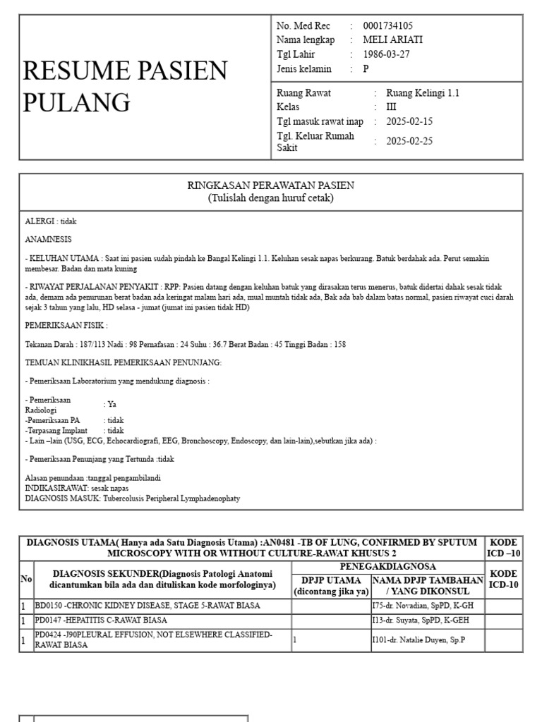 Resume Perawatan Pasien TB Paru | PDF