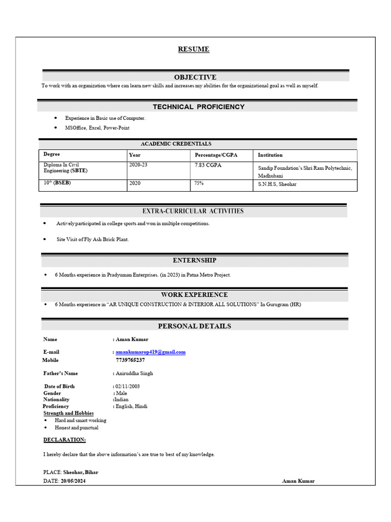 Aman Kumar Resume | PDF