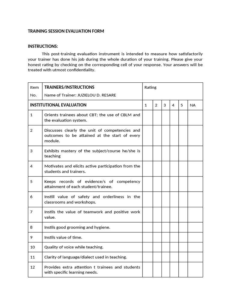 Training Session Evaluation Form | PDF | Learning | Education Theory