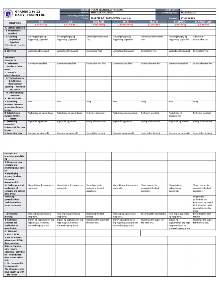 DLL All Subjects 2 q4 w4 d5 | PDF | Human Communication | Cognition