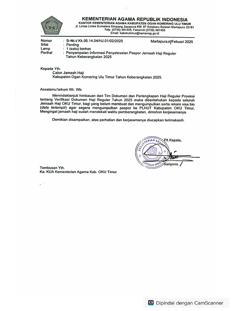 Surat Penyampaian Informasi Penyelesaian Paspor Tahun 2025-1 | PDF