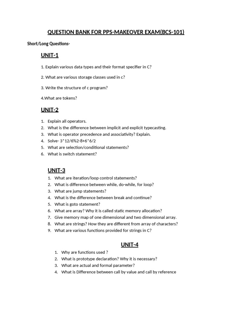 Important Question - Bank - PPS - Till 2nd January | PDF | Computer Science | Algorithms And ...
