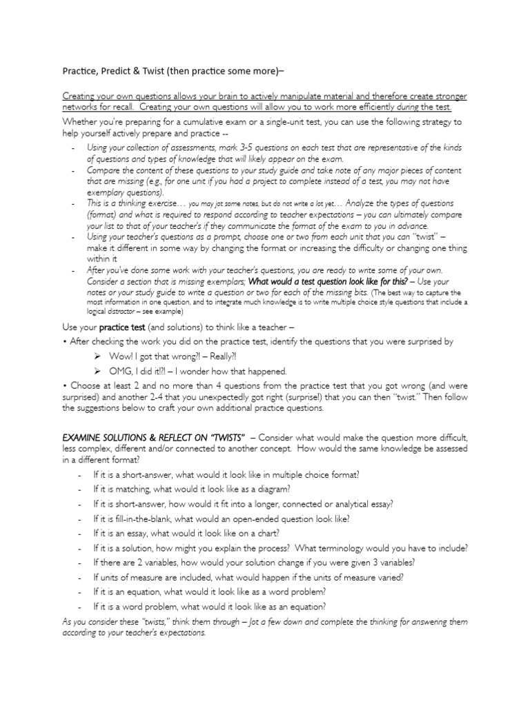 Practice, Predict, Twist and Practice Again (Test Prep) | PDF ...