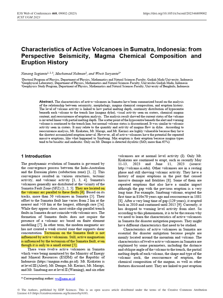 Sugianto Characteristics of Active Volcanoes in Sumatra Ind | PDF ...