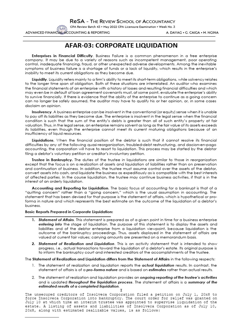 Corporate Liquidation Accounting Guide | PDF | Bankruptcy | Liquidation