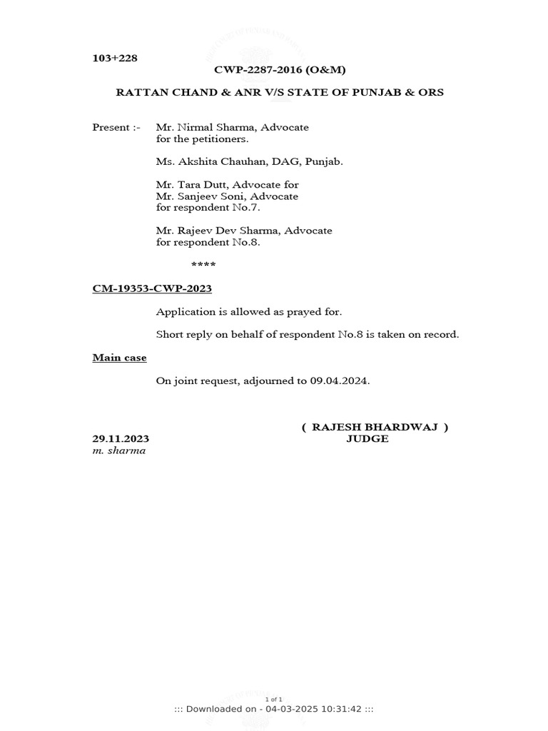 CWP 2287 2016 29 11 2023 Interim Order | PDF