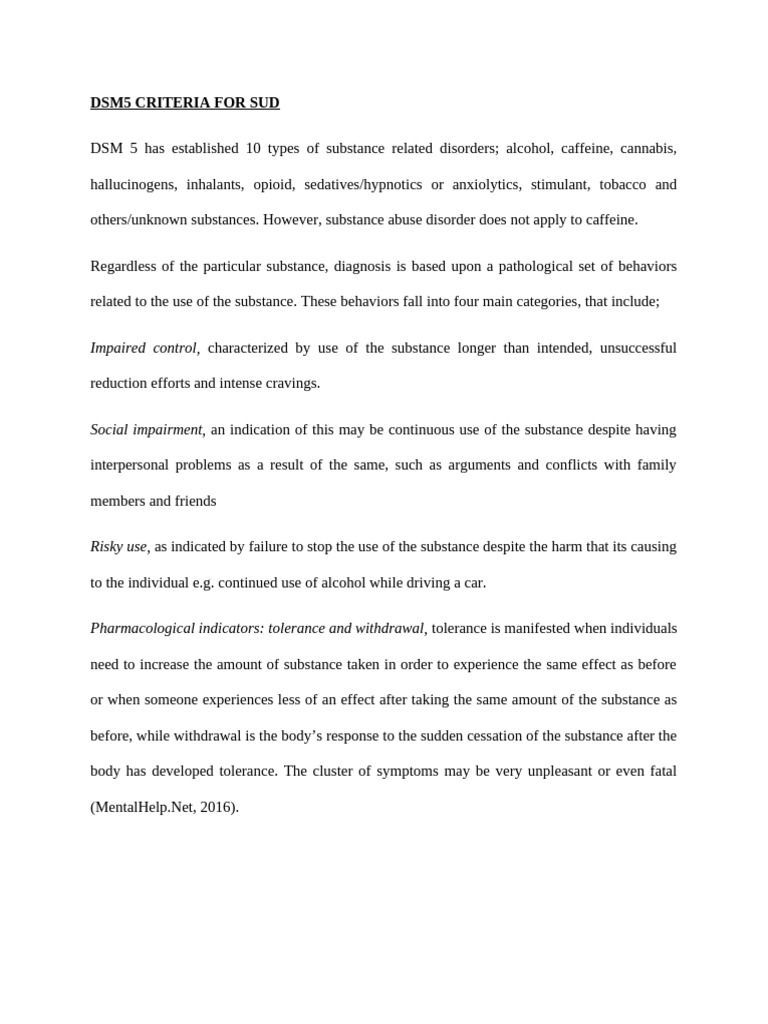 DSM-5 Substance Use Disorder Criteria | PDF | Substance Abuse ...