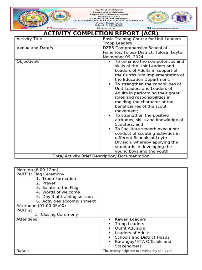 Unit Leaders Training Completion Report | PDF | Behavior Modification ...