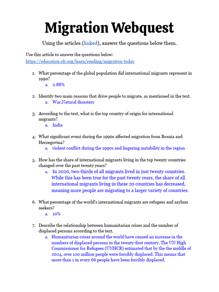 Migration Webquest | PDF | Refugee | Human Migration