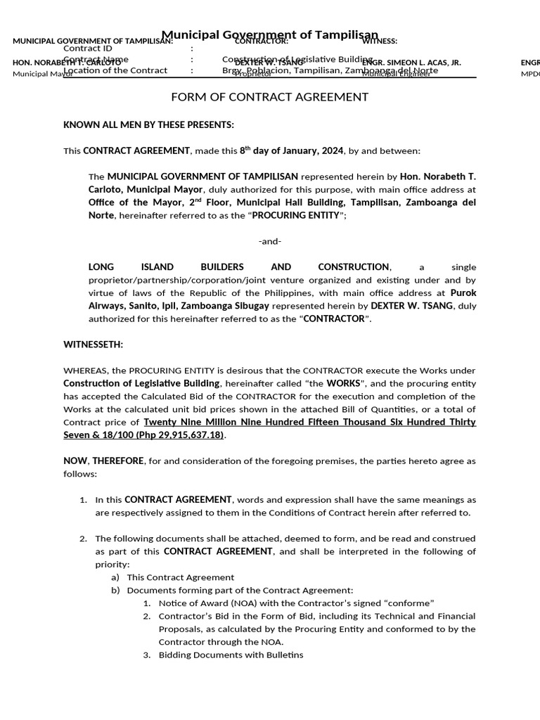 Form of Contract Agreement | PDF | Private Law | Business Law