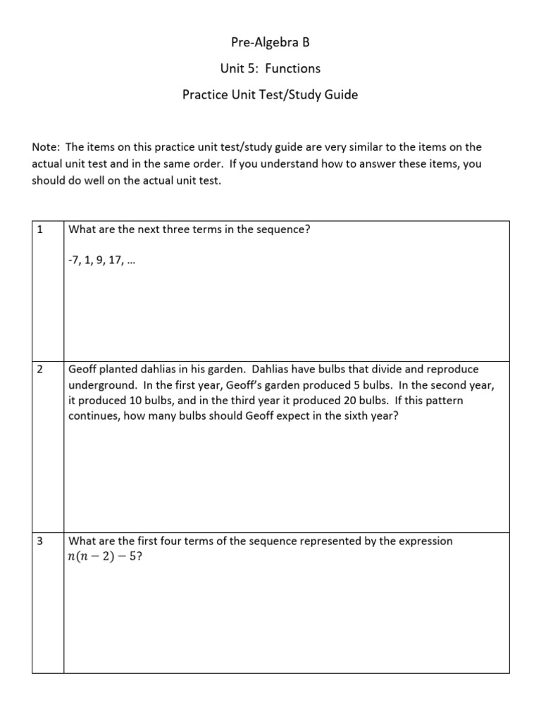 Unit 5 Functions Practice Test | PDF | Applied Mathematics