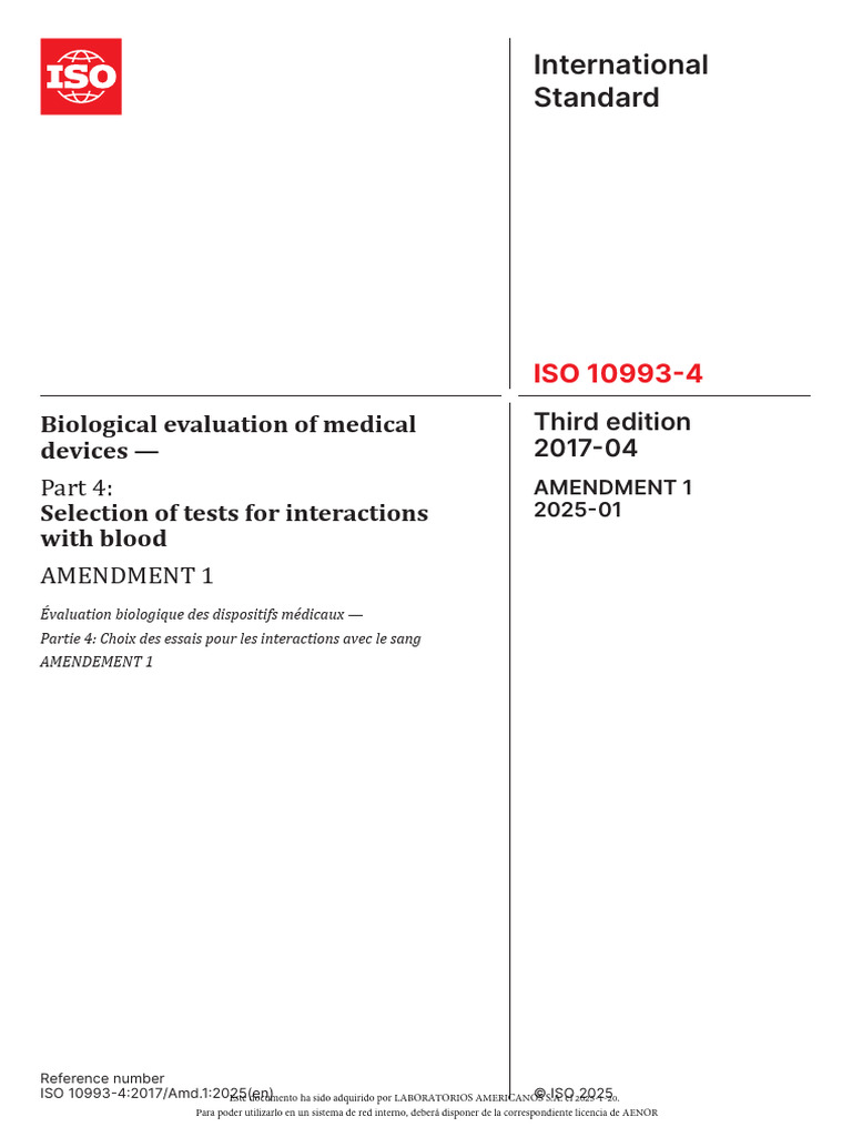 ISO 10993-4-2017 - Amd - 1-2025 | PDF | International Organization For ...