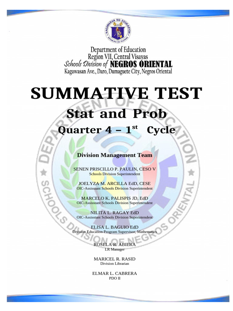 Stat and Prob-Q4-Summative 1-Cycle 1 | PDF | Hypothesis | Statistics
