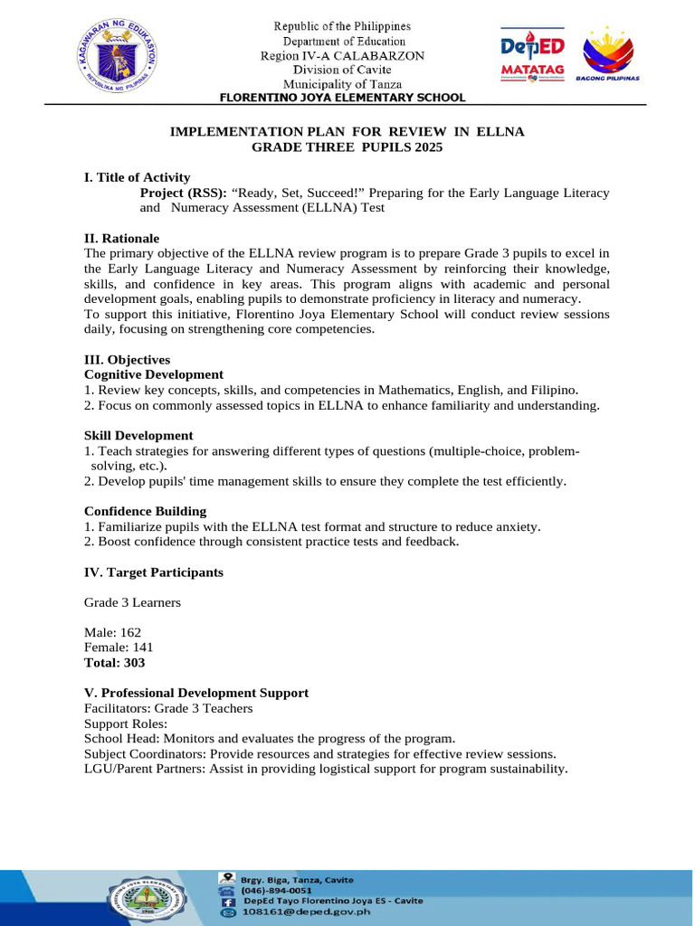 Ellna Implementation Plan 2025 | PDF | Teachers | Educational Assessment