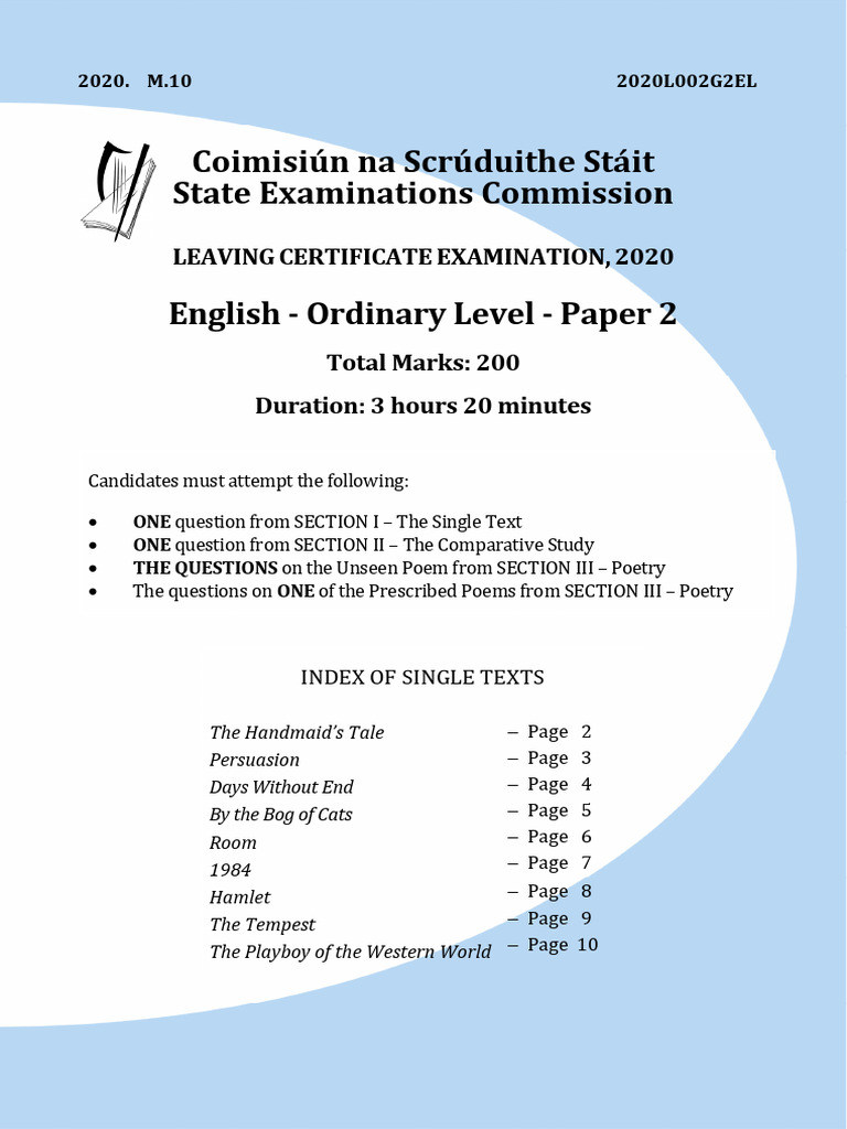 2020 Leaving Cert English Paper 2 Guide | PDF | Persuasion (Novel) | Hero