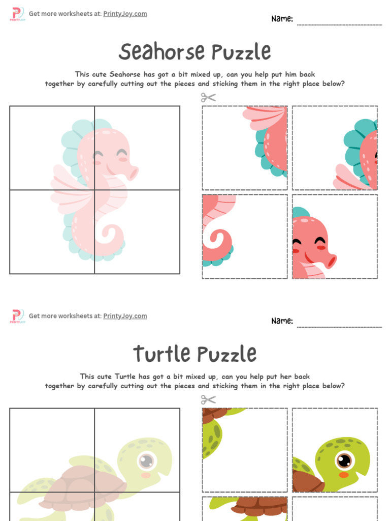 Animals Puzzles Cut and Paste Worksheet | PDF | Zoology