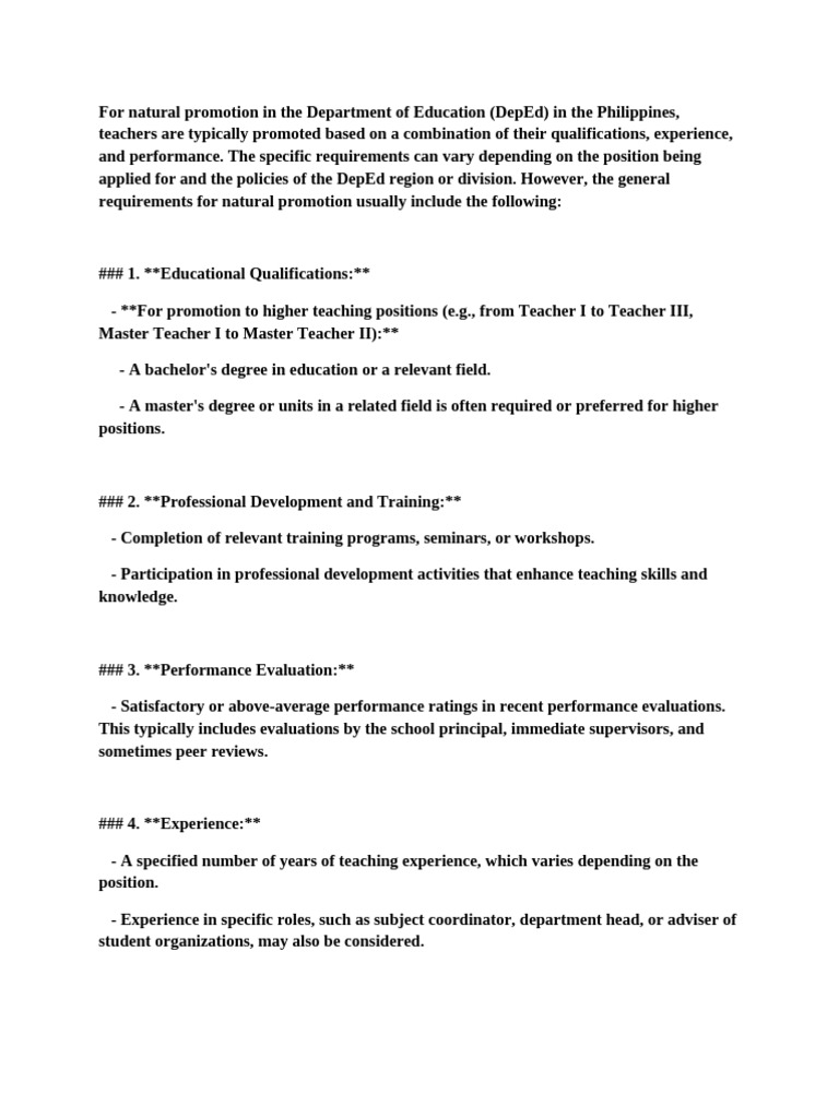 DepEd Teacher Promotion Requirements | PDF | Teachers | Academic Degree
