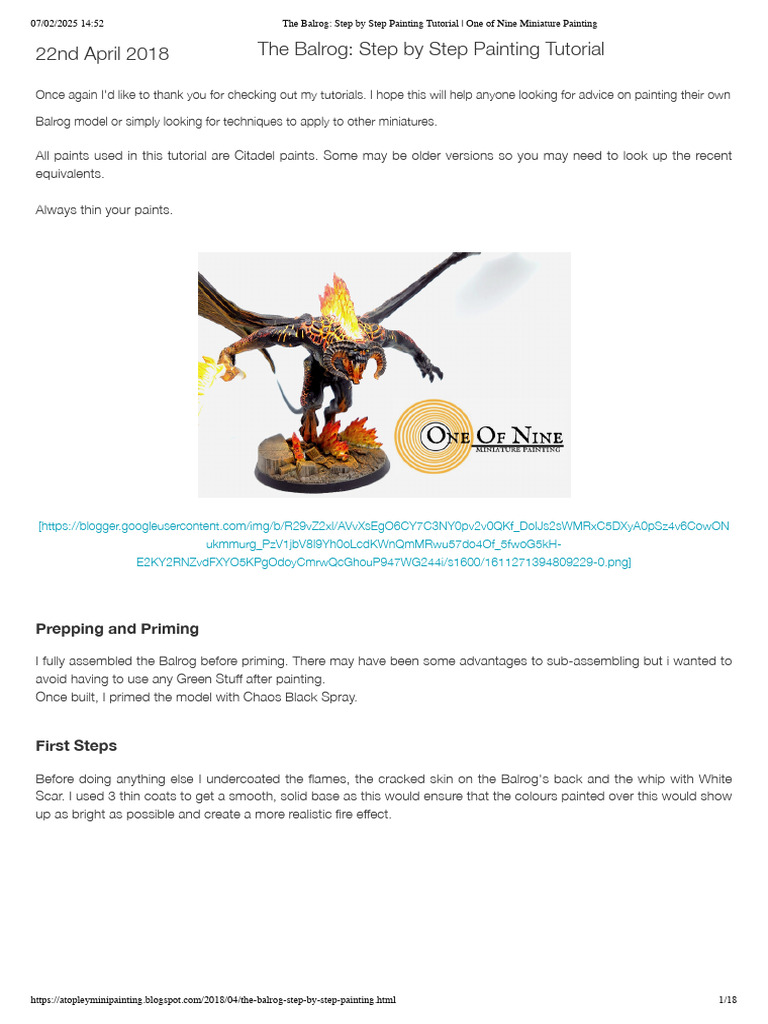The Balrog - Step by Step Painting Tutorial - One of Nine Miniature ...